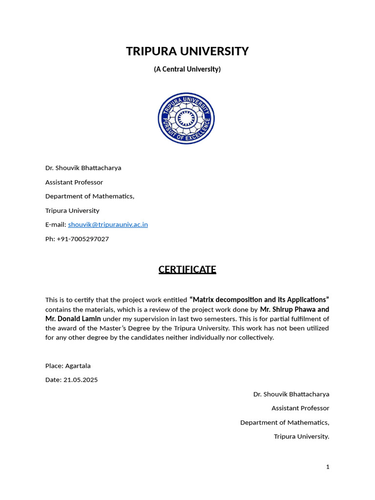 Project Report | PDF | Eigenvalues And Eigenvectors | Matrix (Mathematics)