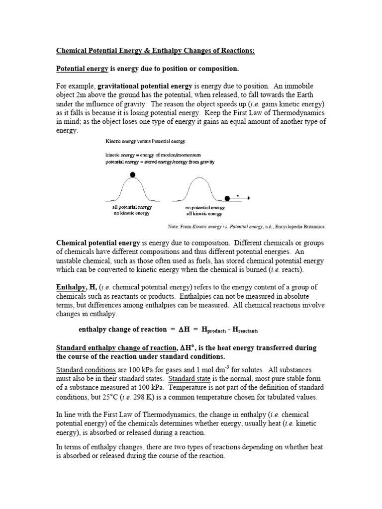 Chemical Potential Energy & Enthalpy Changes | PDF | Chemical Kinetics ...