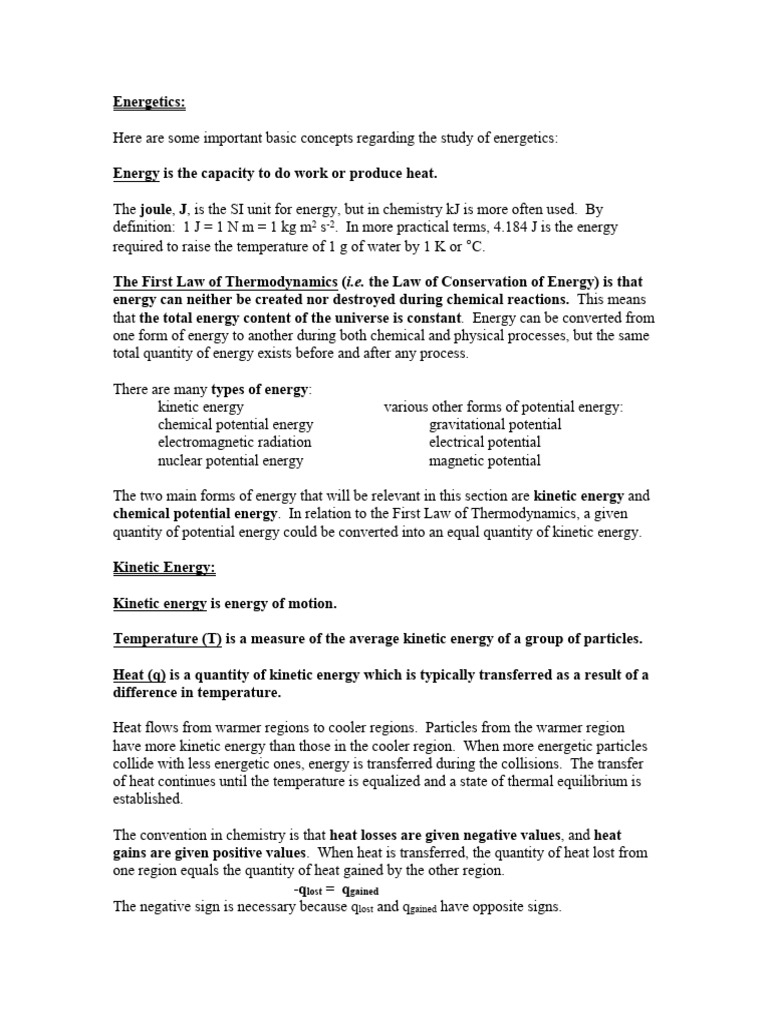 2.020 Notes - Energetics - Kinetic Energy | PDF | Heat | Potential Energy