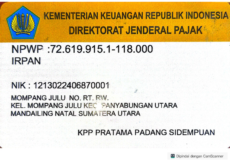 NPWP Irpan | PDF