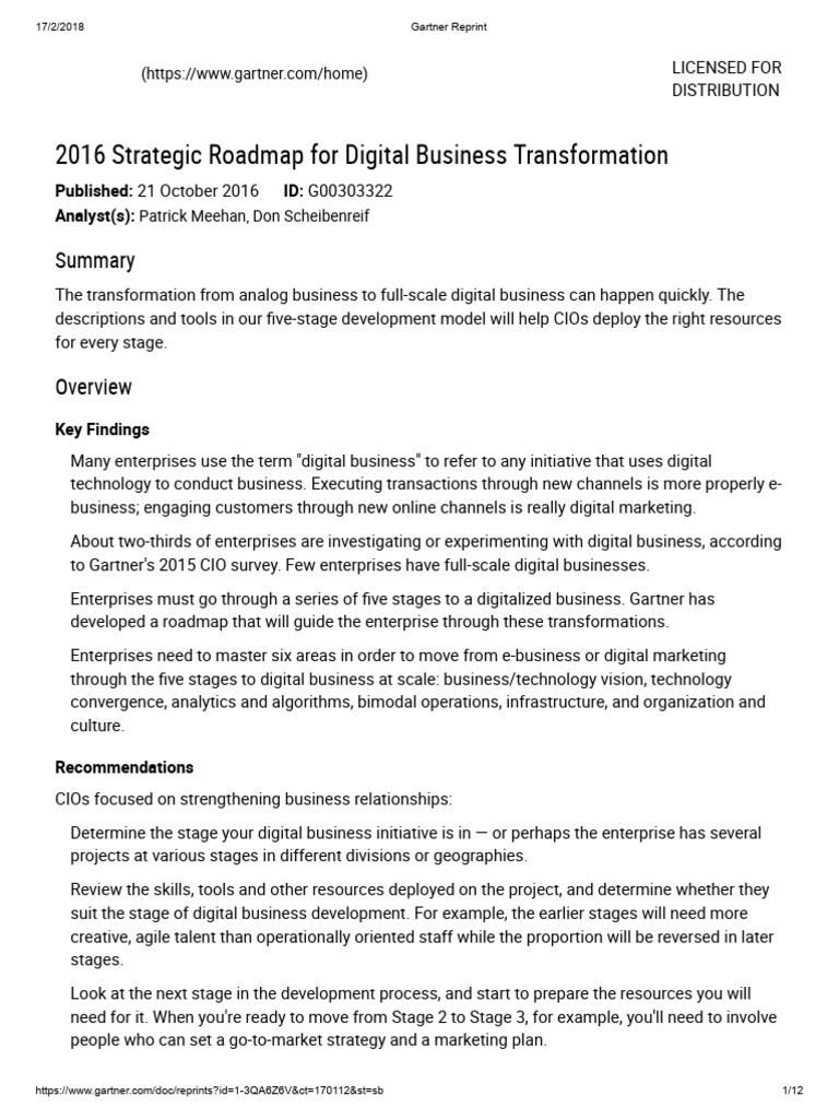Gartner Strategic RoadMap For Digital Business Transformation | PDF ...
