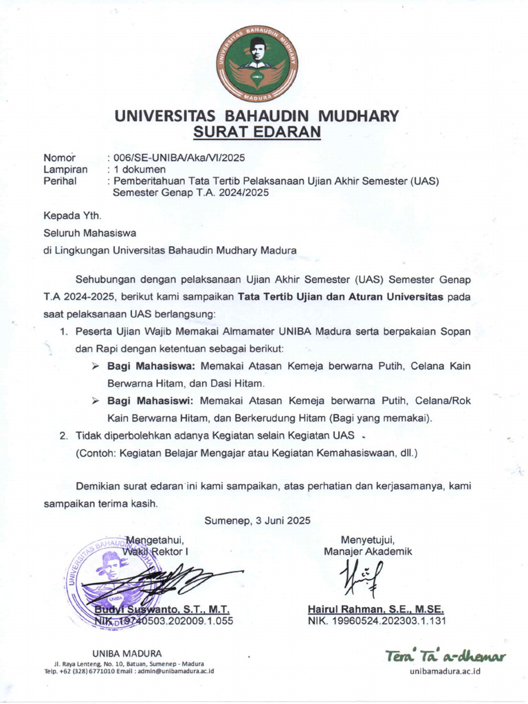 Surat Edaran Tata Tertib Uas | PDF