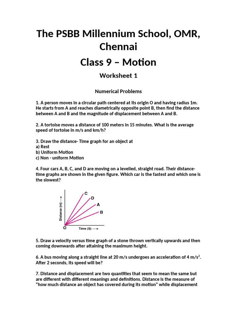Class 9 MOTION Worksheet 1 25-26 | PDF
