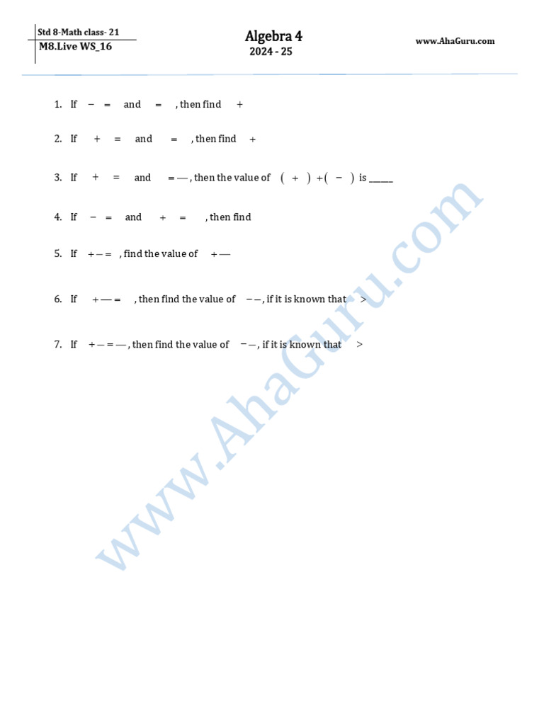 Algebra WS 4 | PDF
