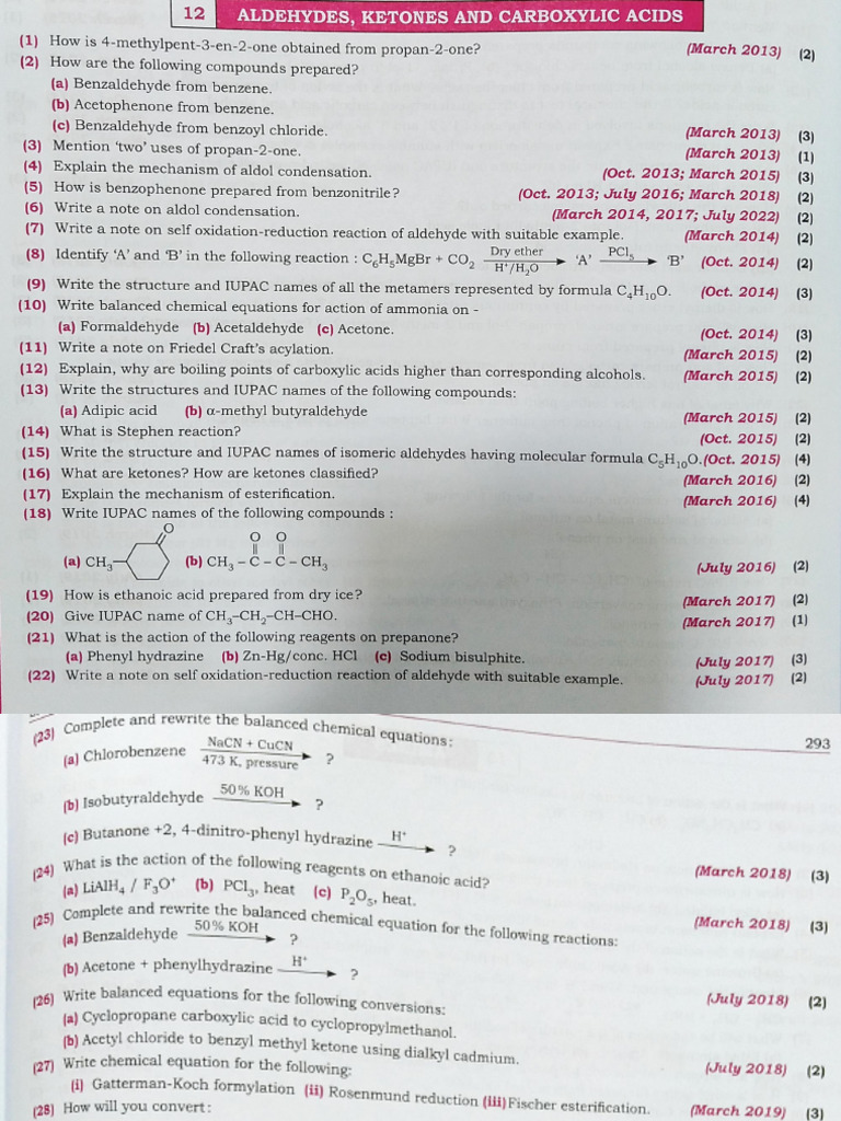 Aldehydes , Ketones and Carboxylic Acids PYQ | PDF | Carboxylic Acid | Aldehyde
