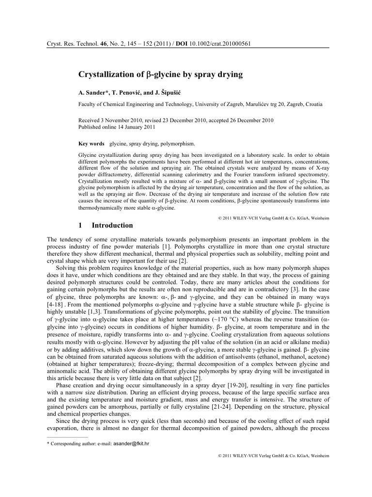 Crystallization of Glycine by Spray DR | PDF | Crystallization ...