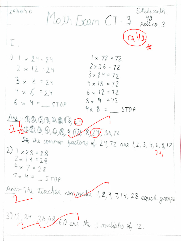 S.ashwanth 4B Math Exam | PDF