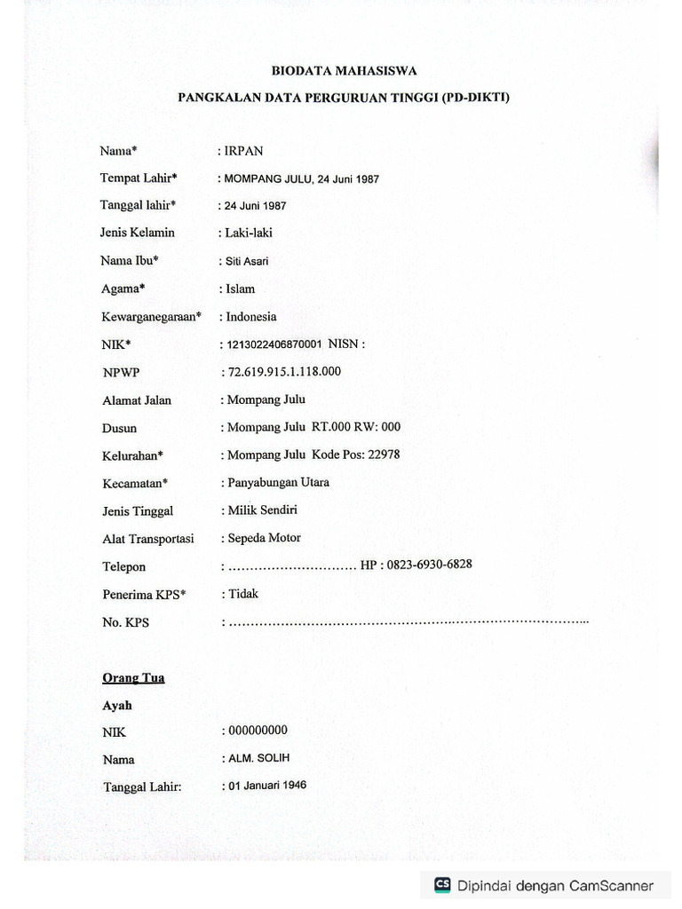 Biodata Irpan | PDF