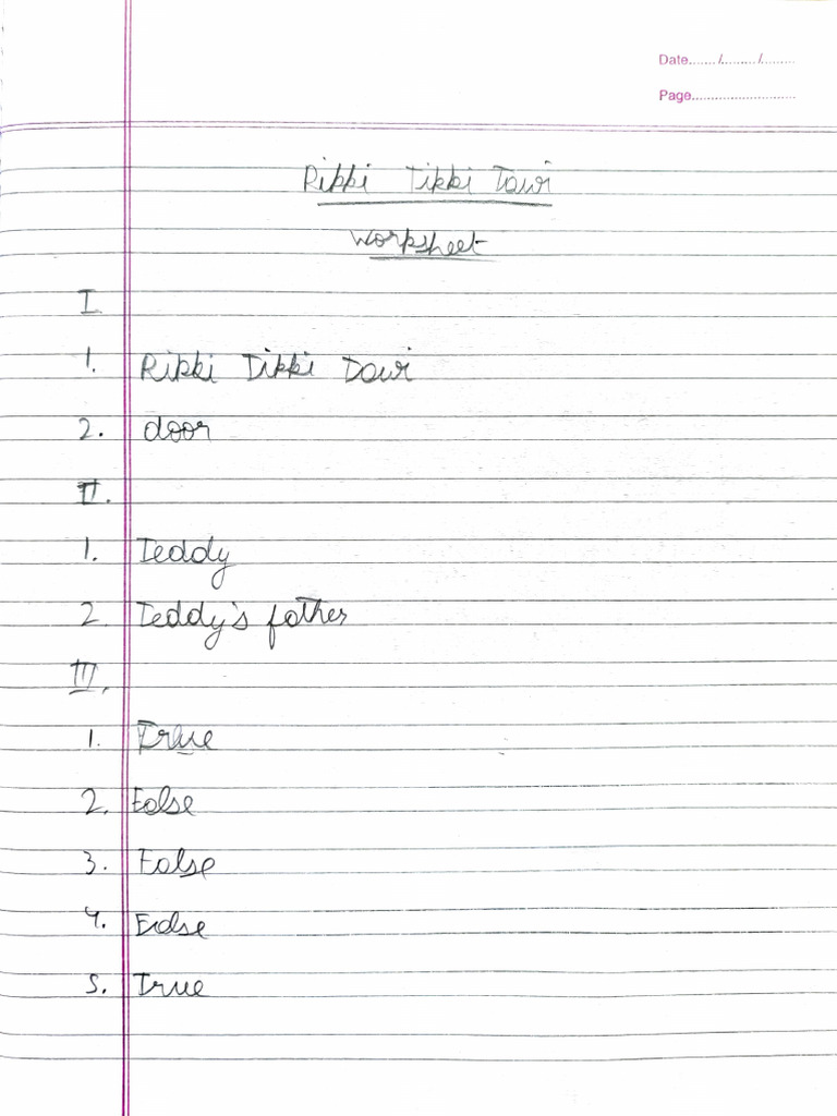 3 S.ashwanth 5B Rikki Tikki Tawi Worksheet | PDF