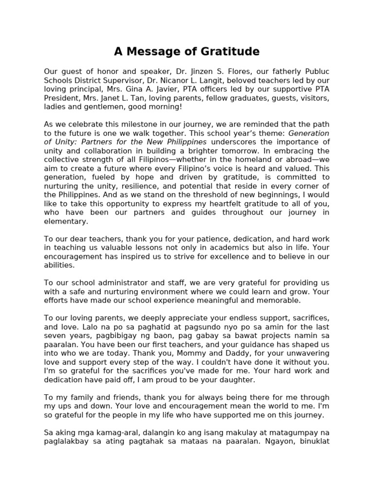 Gratitude Speech for Graduates | PDF | Gratitude