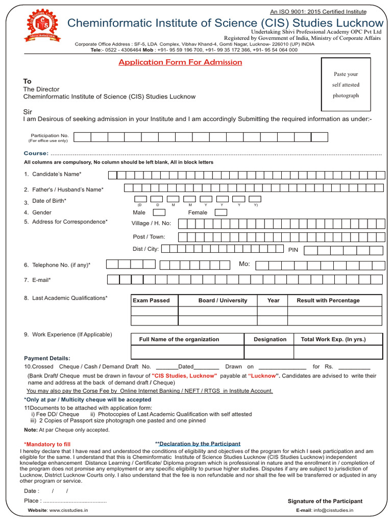 Cis Studies Application Form | PDF