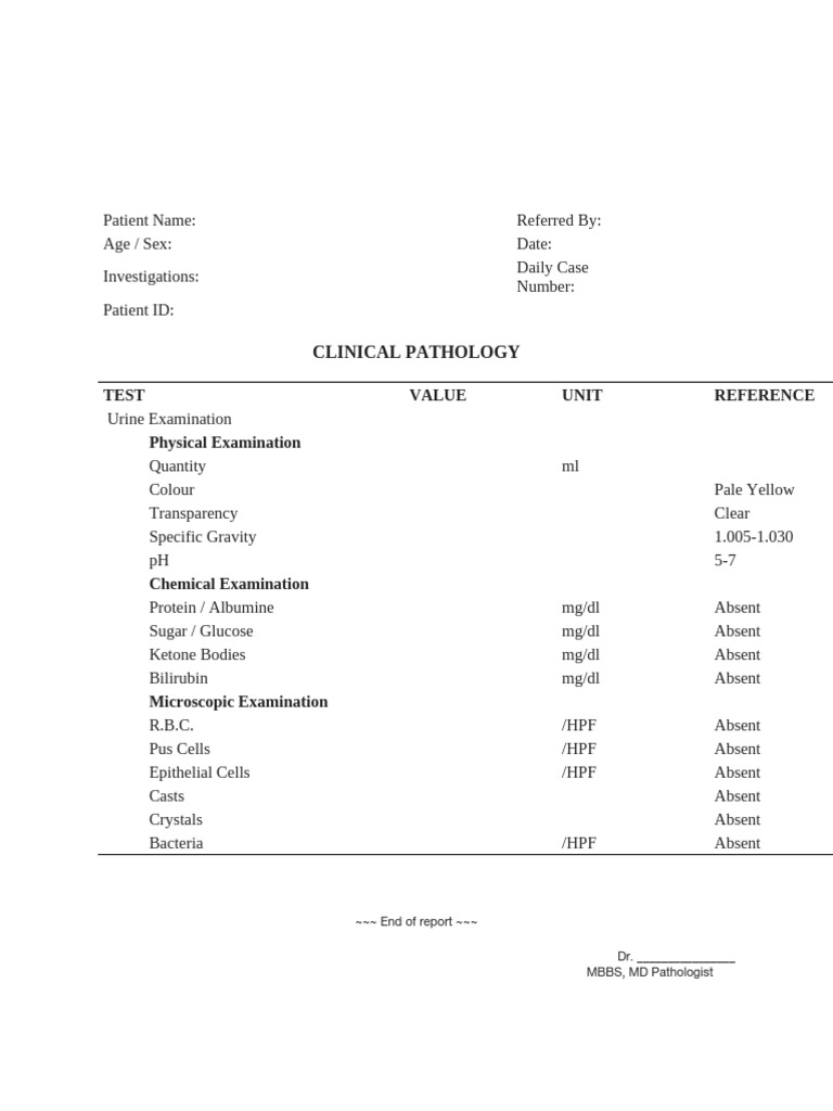 Normal Urine Analysis Report | PDF