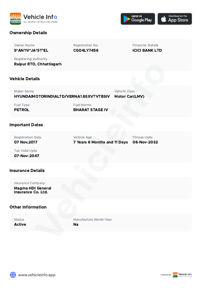 Vehicle Ownership and Financier Info | PDF