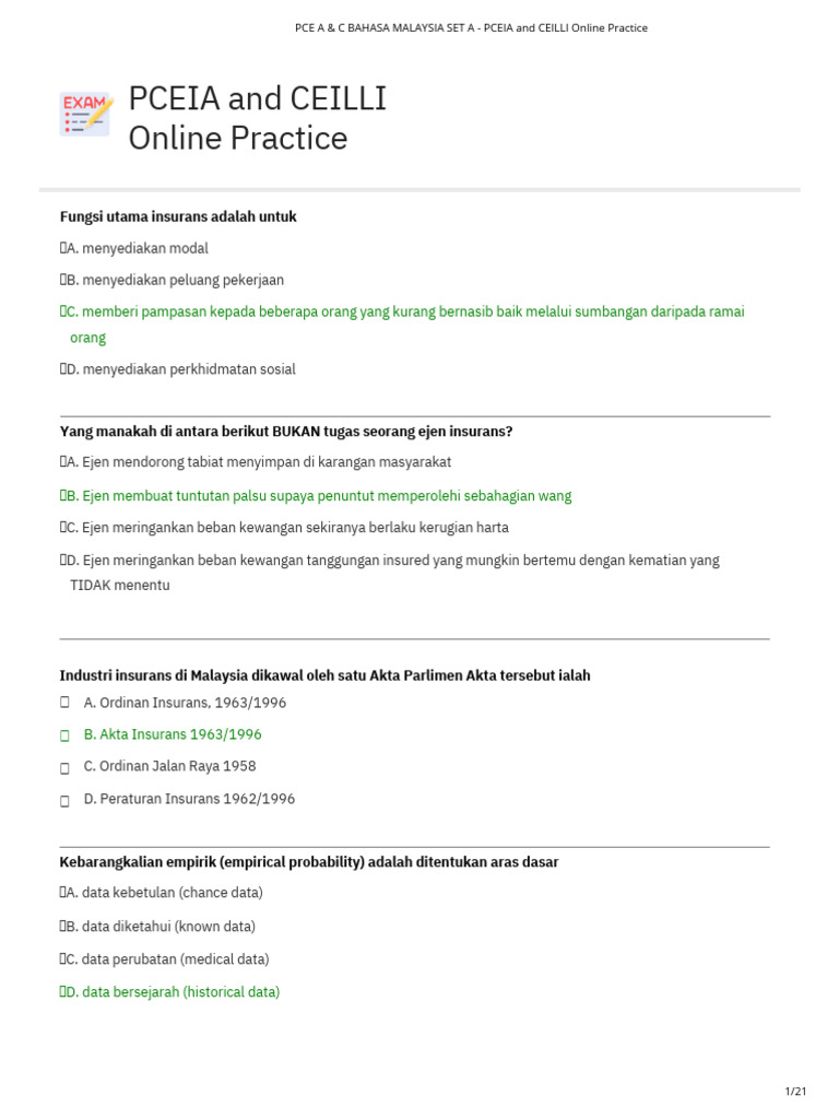 Pce A & C Bahasa Malaysia Set A - Pceia and Ceilli Online Practice PDF ...