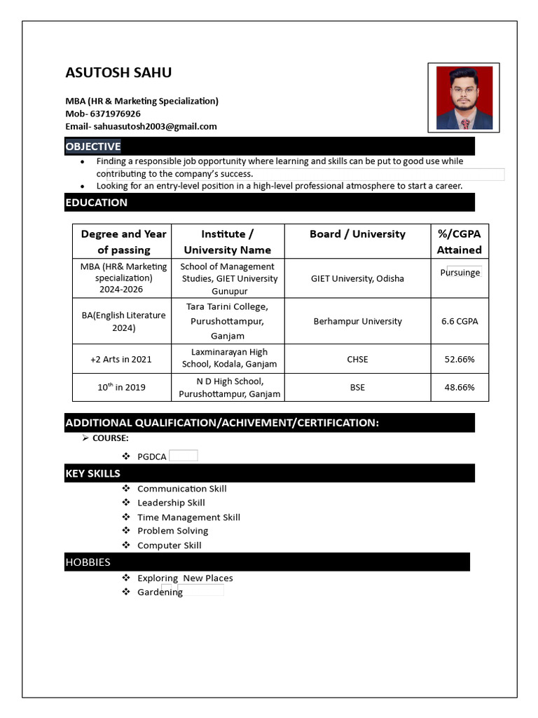 Asutosh Sahu Resume 32 | PDF