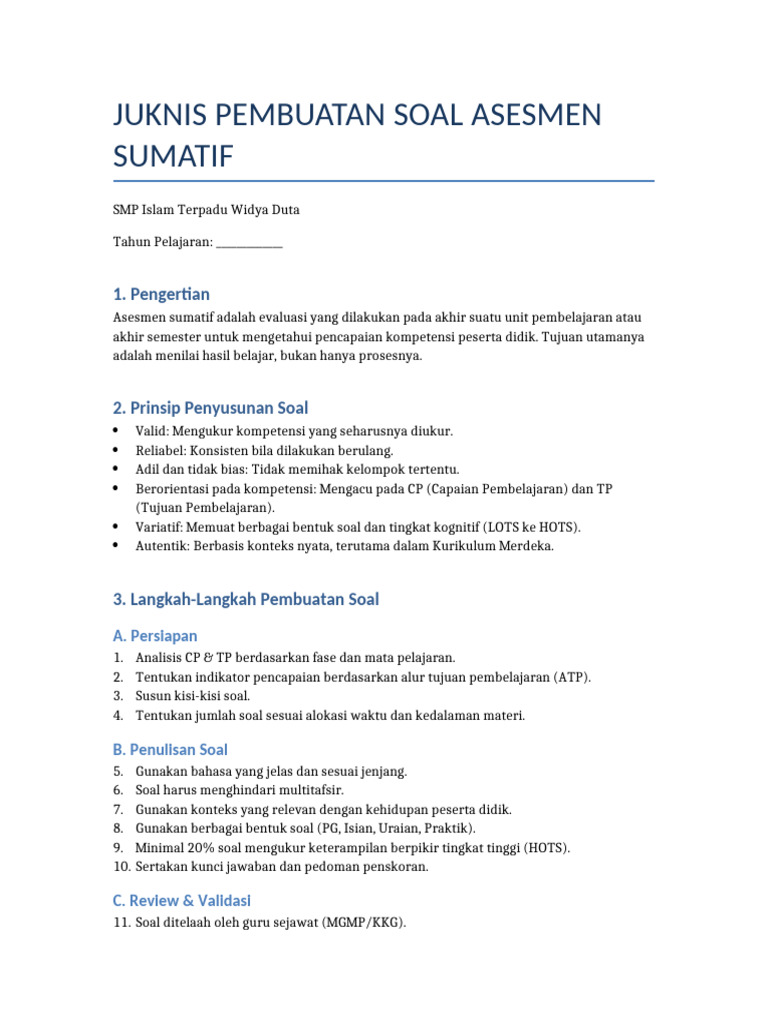 JUKNIS Pembuatan Soal Asesmen Sumatif | PDF