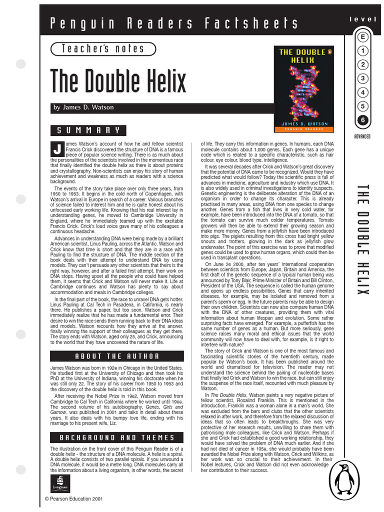 The Double Helix. Factsheets 2001 | PDF | James Watson | Francis Crick