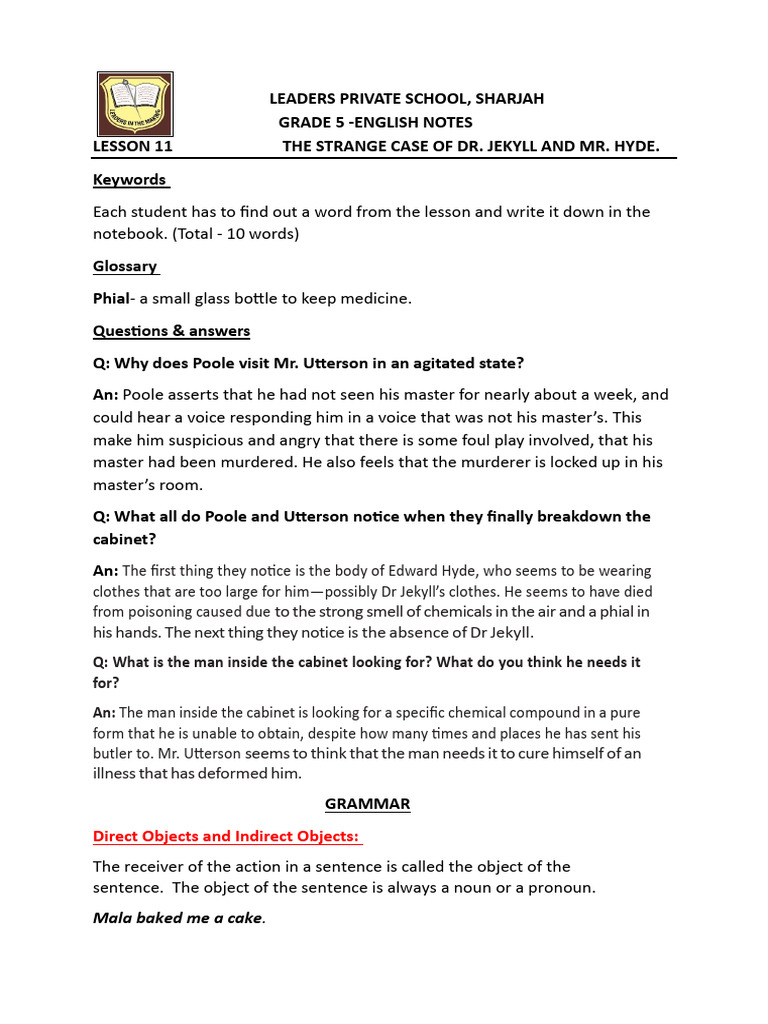 Lesson 11 The Strange Case of Dr. Jekyll and Mr. Hyde. | PDF | Dr ...