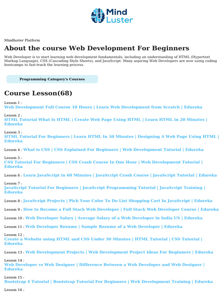 Web Development Course for Beginners | PDF | World Wide Web | Internet ...