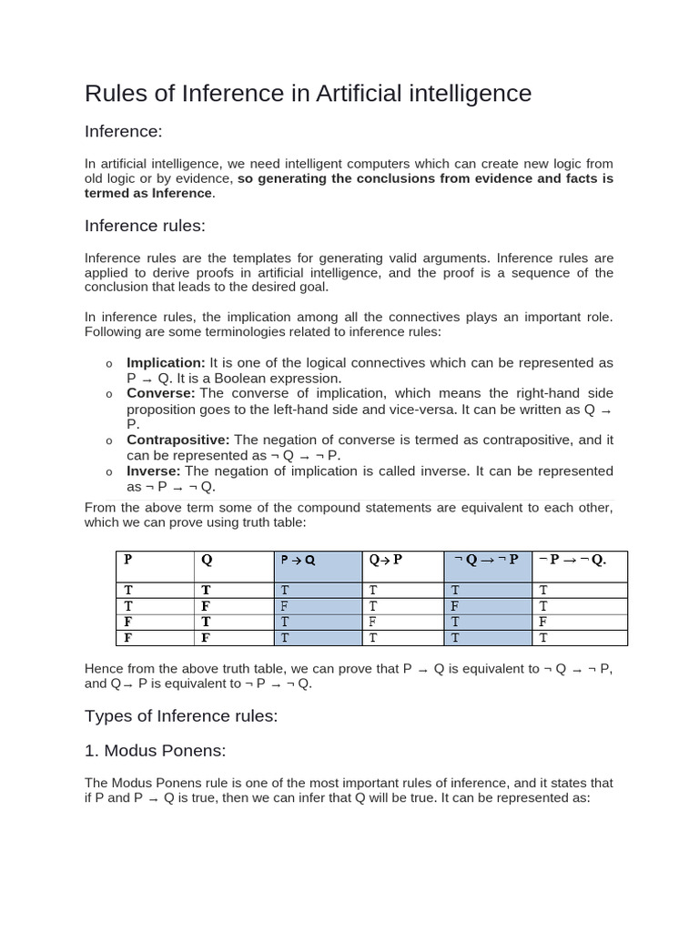 3.4 Rules of Inference in AI | PDF | Inference | Deductive Reasoning