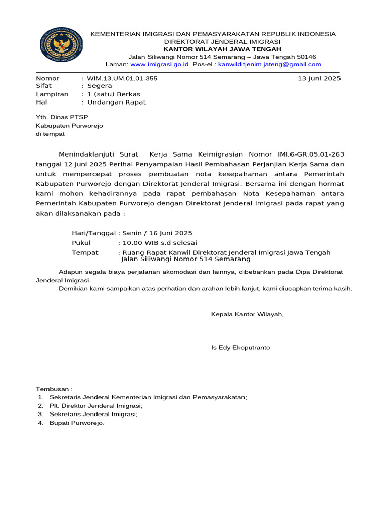 Undangan Rapat Nota Kesepahaman | PDF
