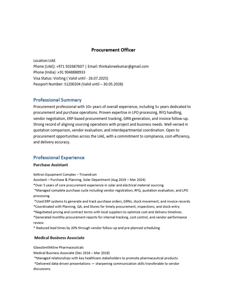 Thinkal Kumar S UAE Resume Final-Phn | PDF | Procurement | Business