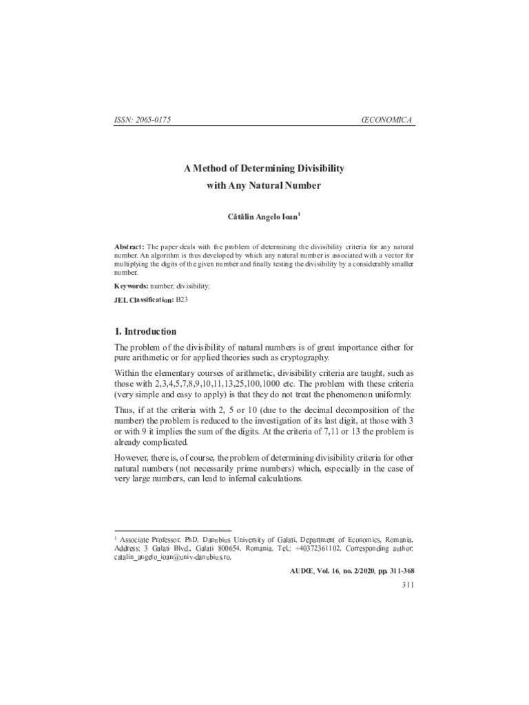 A Method of Determining Divisibility With Any Natural Number | PDF