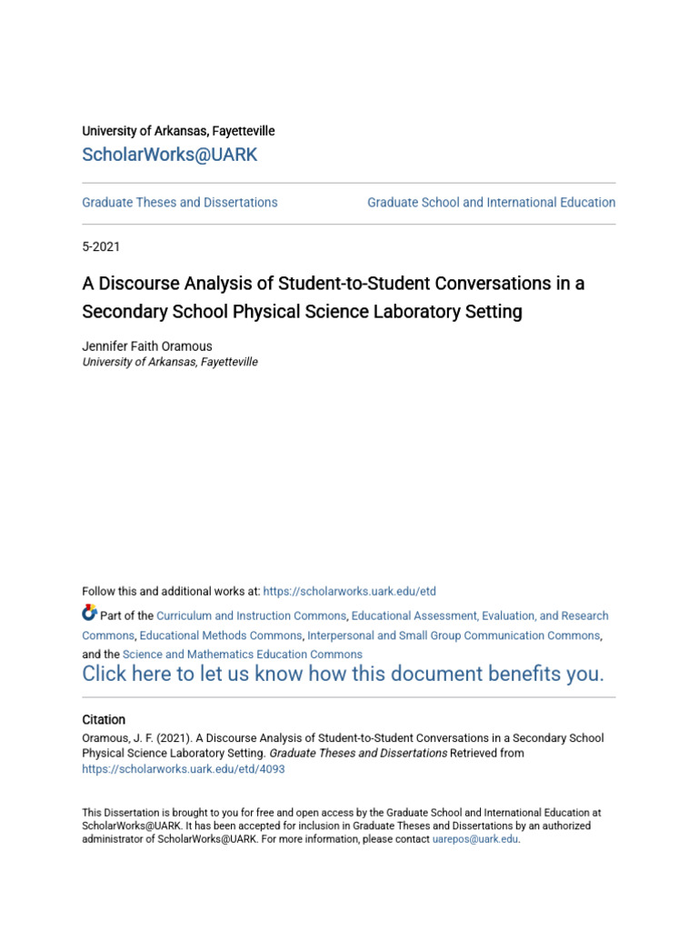 A Discourse Analysis of Student-to-Student Conversations in A Sec | PDF ...