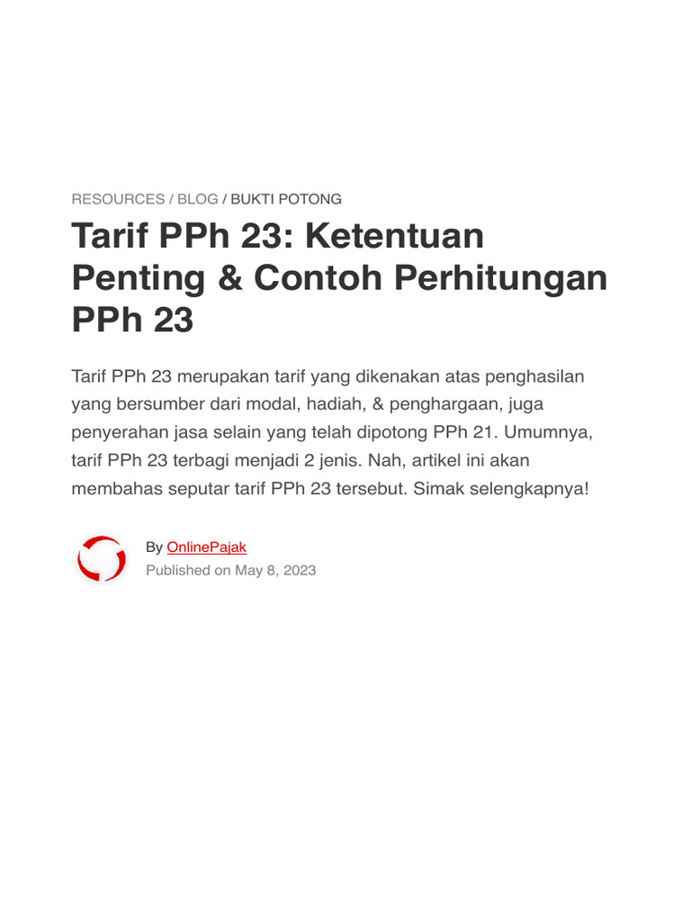Tarif dan Contoh PPh 23 Jasa | PDF