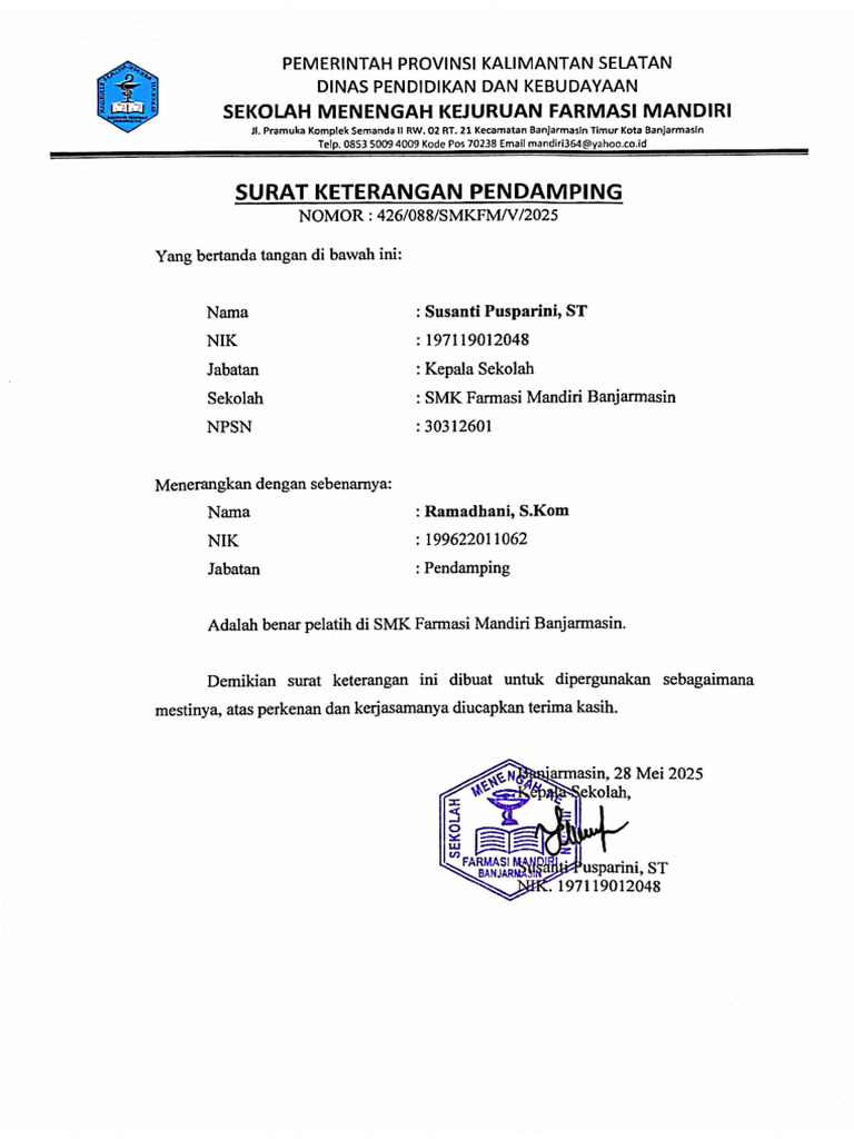 Surat Keterangan Pendamping | PDF