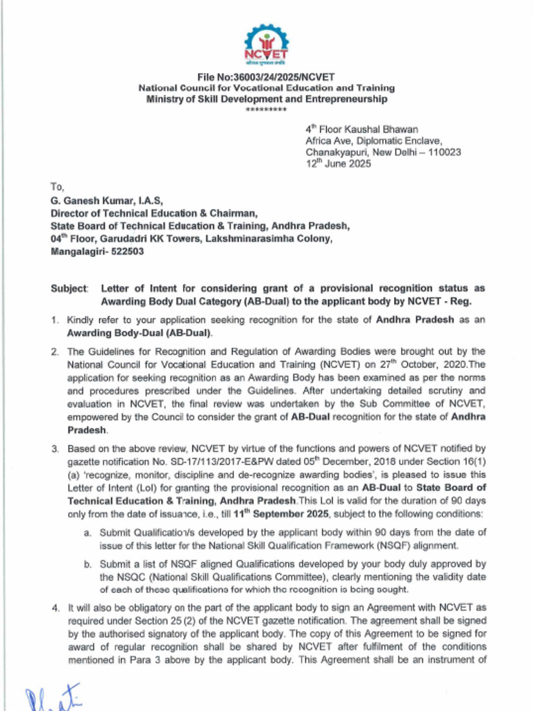 Signed Copy of Loi (Sbtet, AP) | PDF