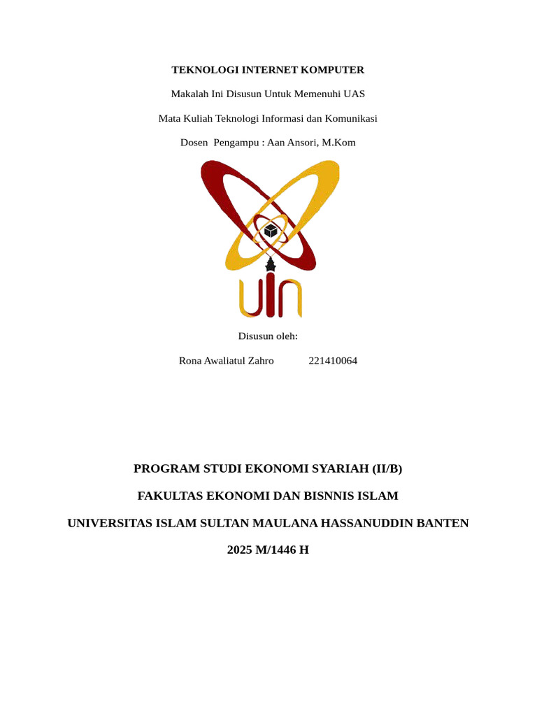 Uas Tik Rona Awaliatul Zahro 241410064 ESB | PDF