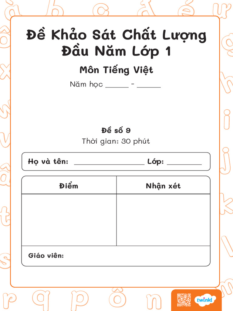 De Khao Sat Chat Luong Dau Nam Lop 1 Mon Tieng Viet So 9 | PDF