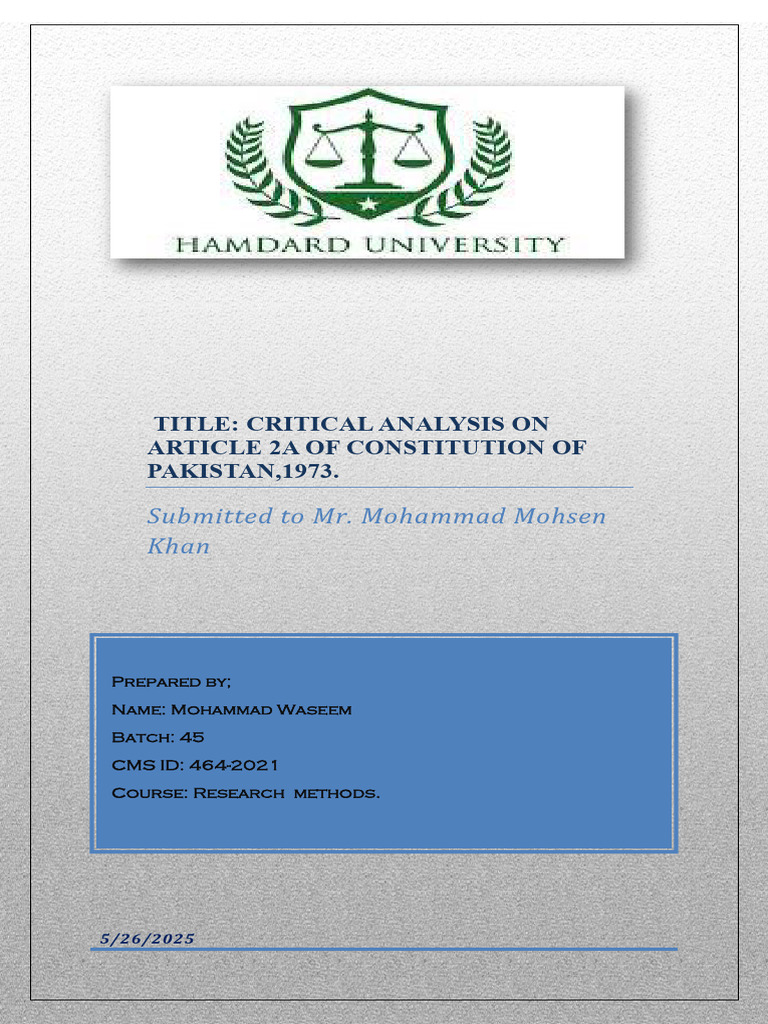Research Methods Assignment, M Waseem | PDF | Caliphate | Sharia