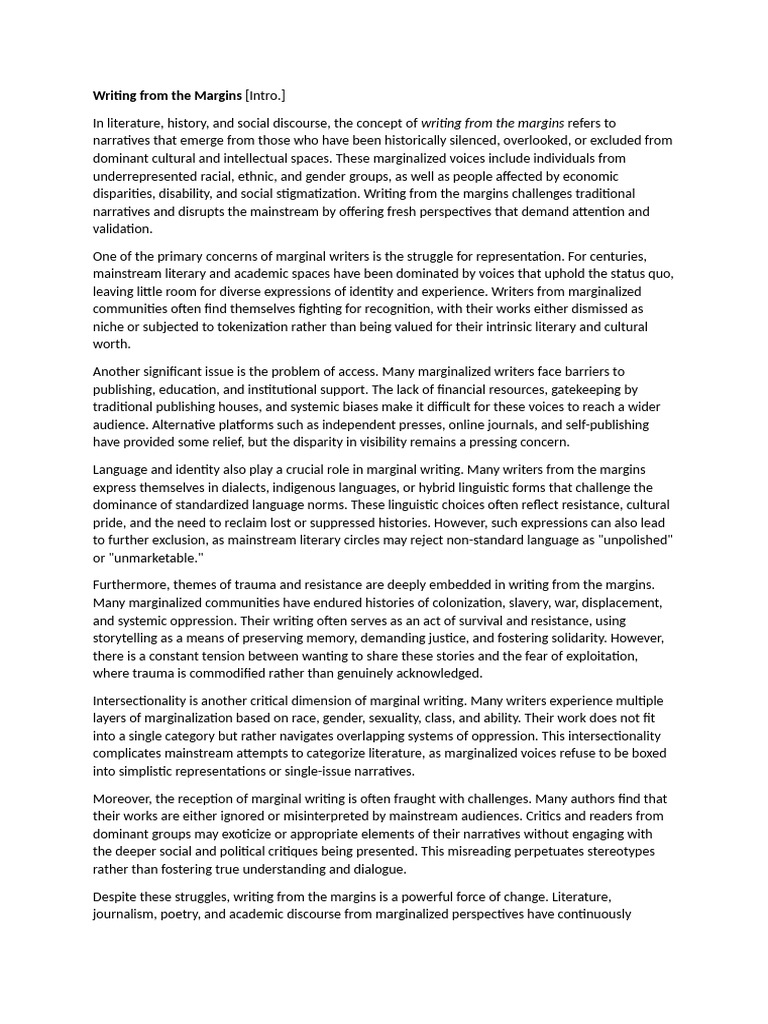 Writing From The Margins | PDF | Intersectionality | Feminism