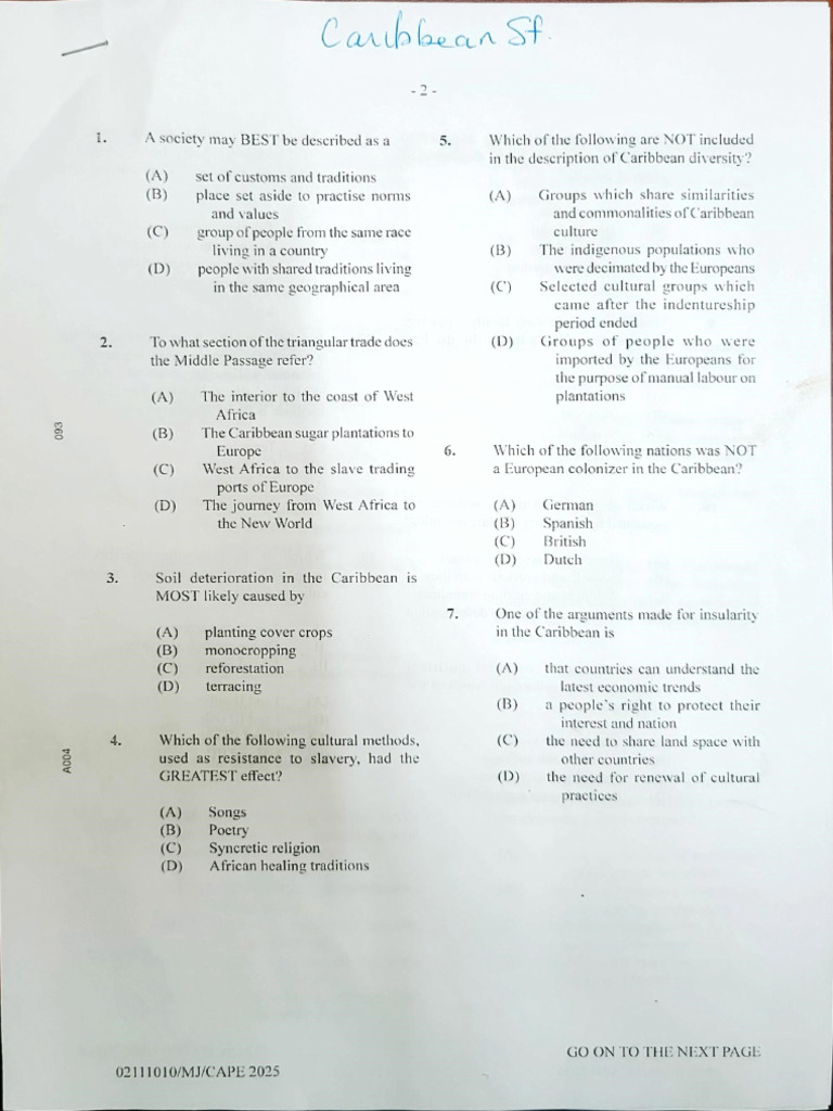 CAPE Caribbean Studies Syllabus 2025 | PDF | Sampling (Statistics)