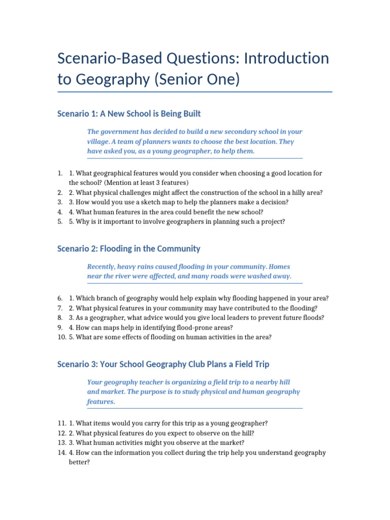 Geography Scenario Questions for S1 | PDF | Geography | Map
