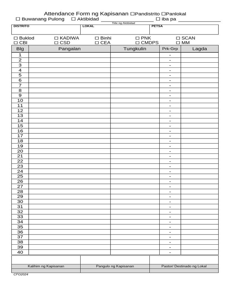 Attendance Form NG Kapisanan - Word File | PDF