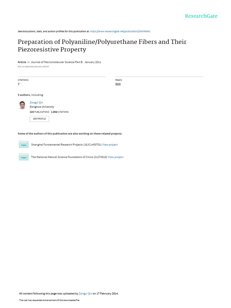 Preparation of Polyaniline/Polyurethane Fibers and Their Piezoresistive ...