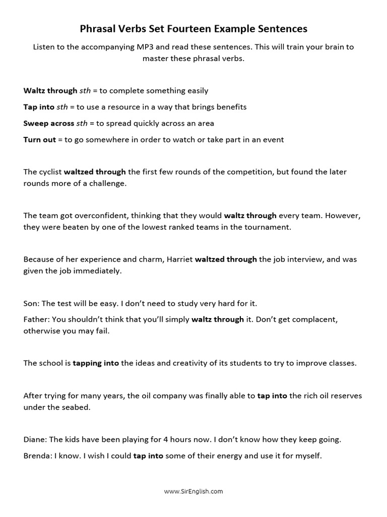 Phrasal Verbs Set 14 Example Sentences | PDF