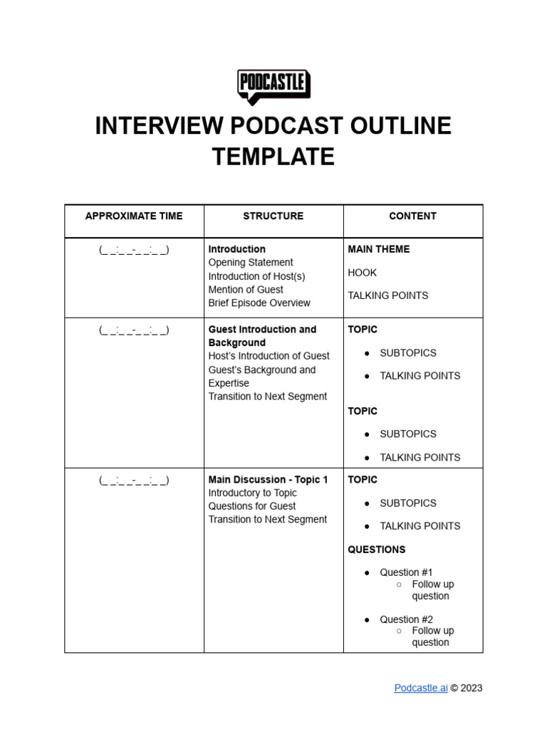 Podcast Planning Outline Template | PDF