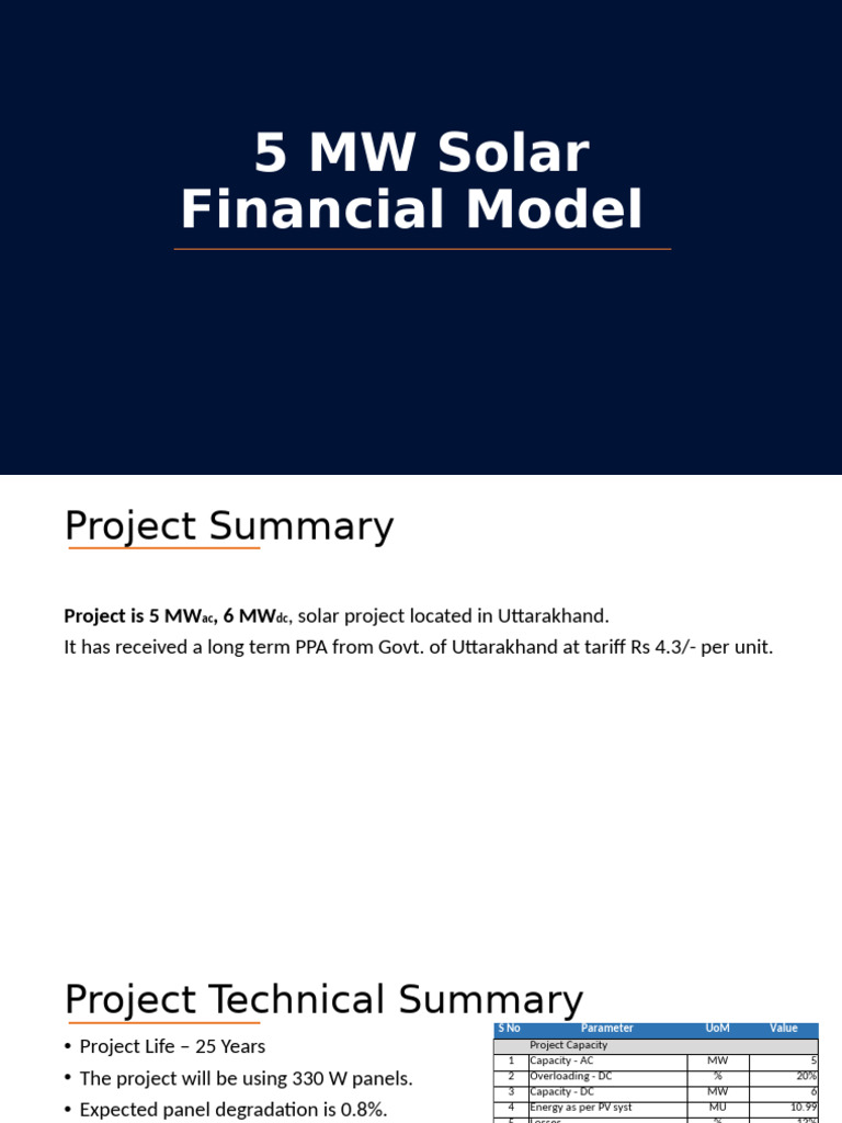 5 MW Solar Financial Model | PDF | Renewable Resources | Glass Applications