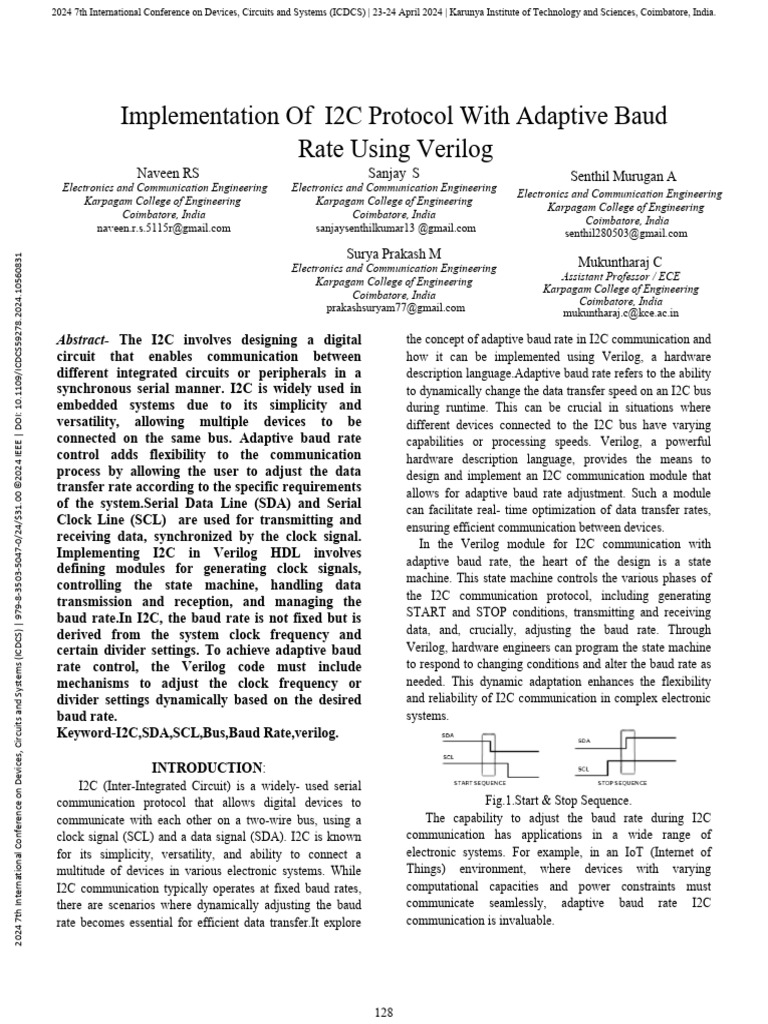 Implementation of I2C Protocol With Adaptive Baud Rate Using Verilog | PDF | Computer ...