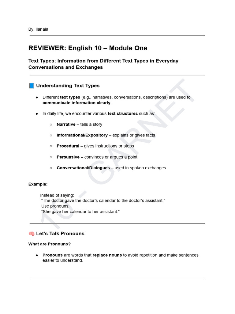English Pre-Test Reviewer | PDF | Pronoun | Nonverbal Communication