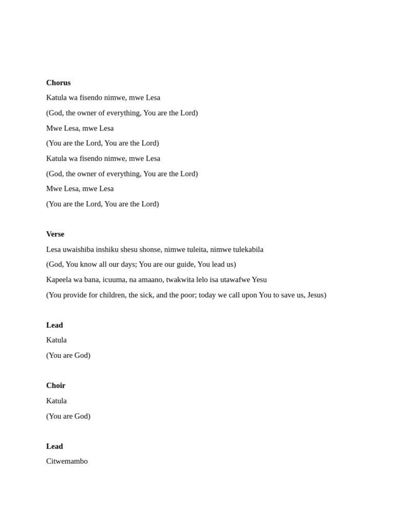Katula: Praise Song Lyrics | PDF