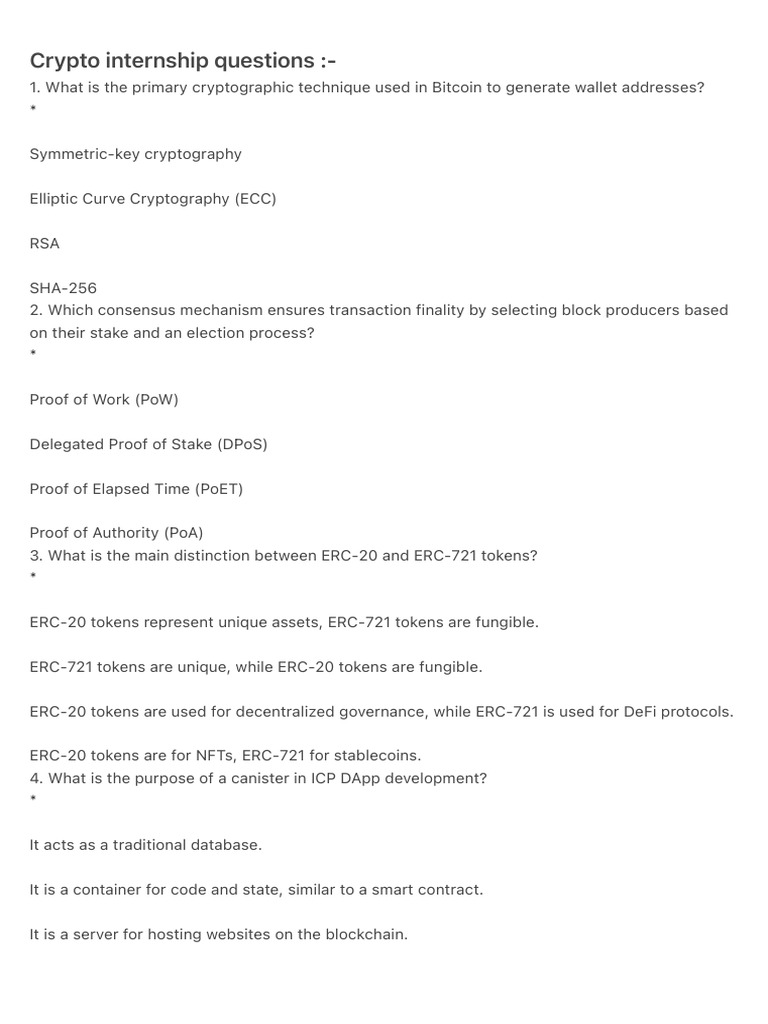 Crypto Internship Interview Questions | PDF | Cryptocurrency | Cryptography