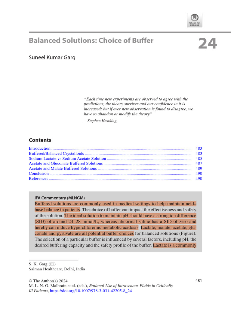 Soluciones Equilibradas, Elección de Buffer - 2024 | PDF | Saline (Medicine) | Clinical Medicine