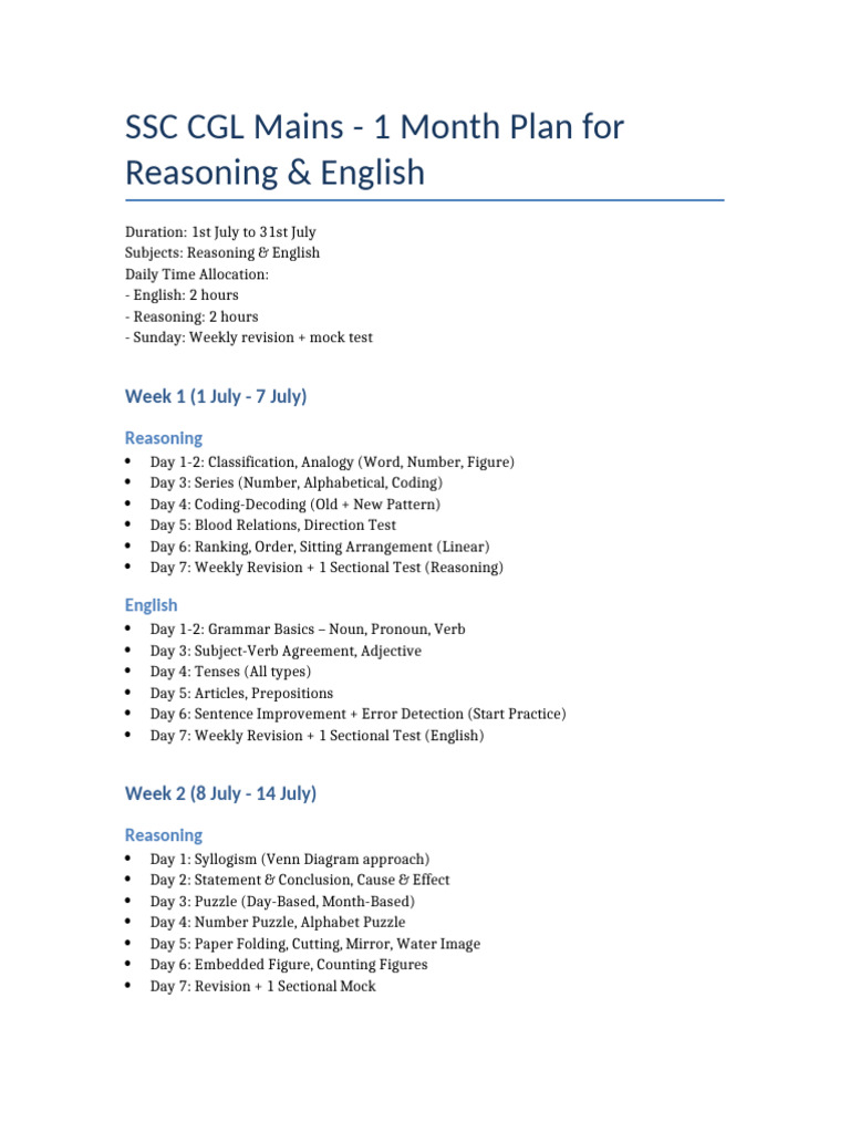 SSC CGL Reasoning Mock Plan | PDF | Verb | English Language