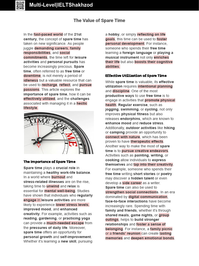 Spare Time | PDF | Leisure | Occupational Burnout