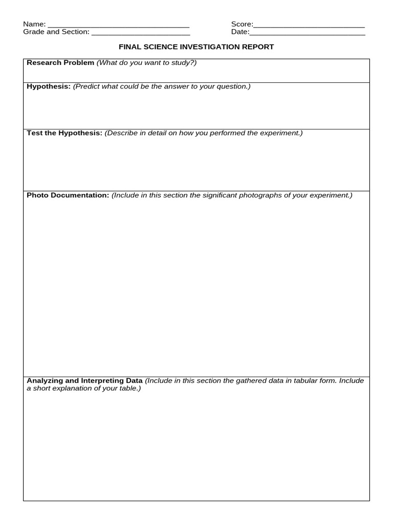Final Science Investigation Report | PDF